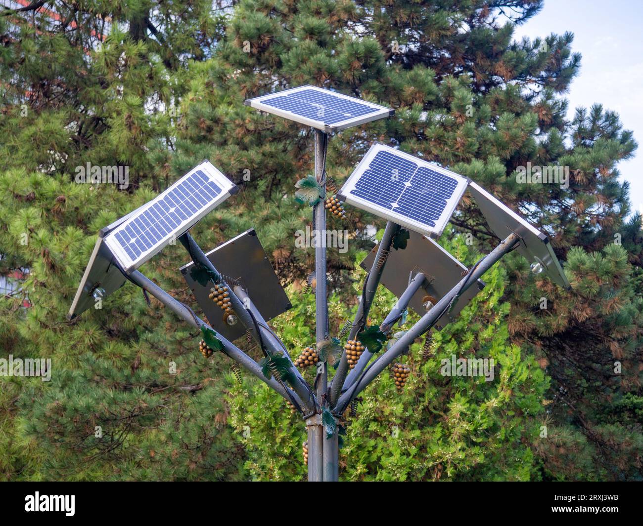 Solar panels in the shape of a tree. Modern technologies. Solar panels ...