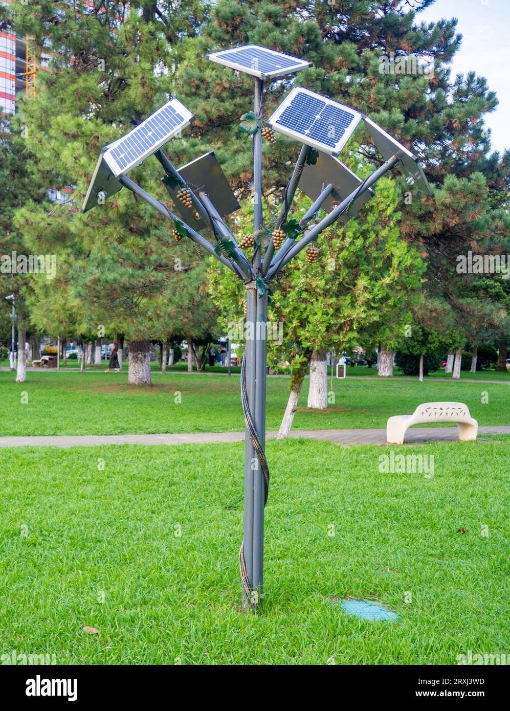 Solar panels in the shape of a tree. Modern technologies. Solar panels ...