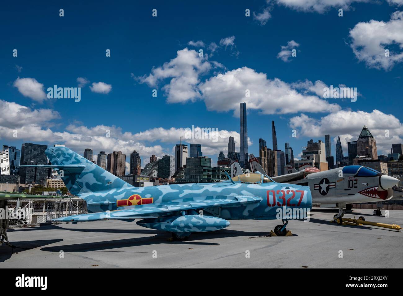 Plane on display on the flight deck of Intrepid museum in New york city ...