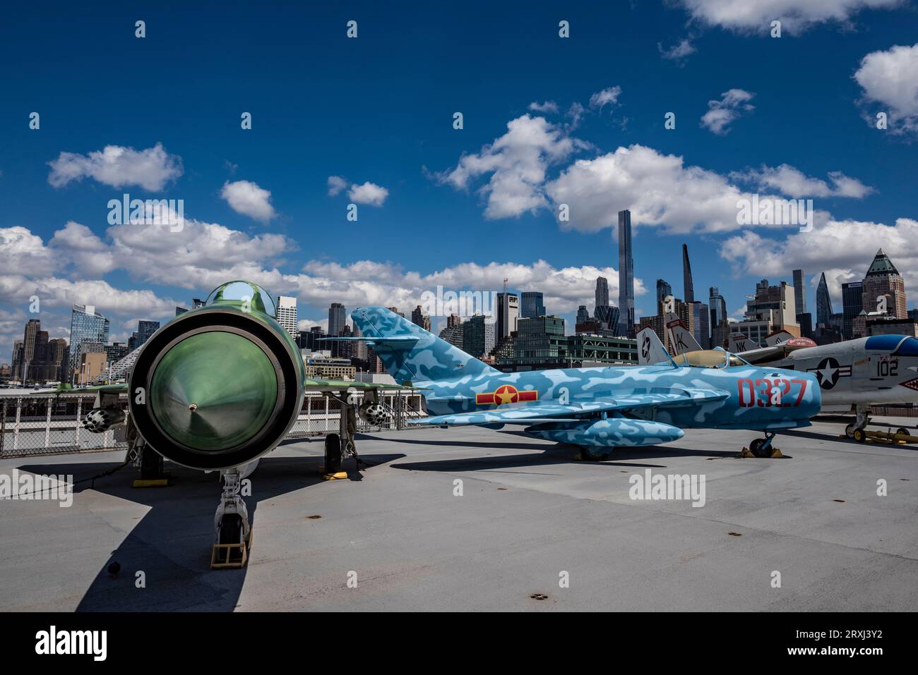 Plane on display on the flight deck of Intrepid museum in New york city ...