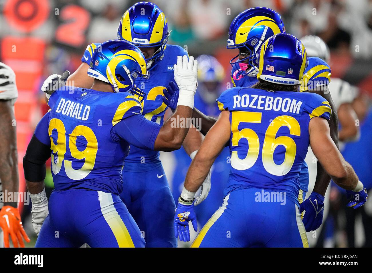 Los Angeles Rams defensive tackle Aaron Donald (99) is congratulated by ...