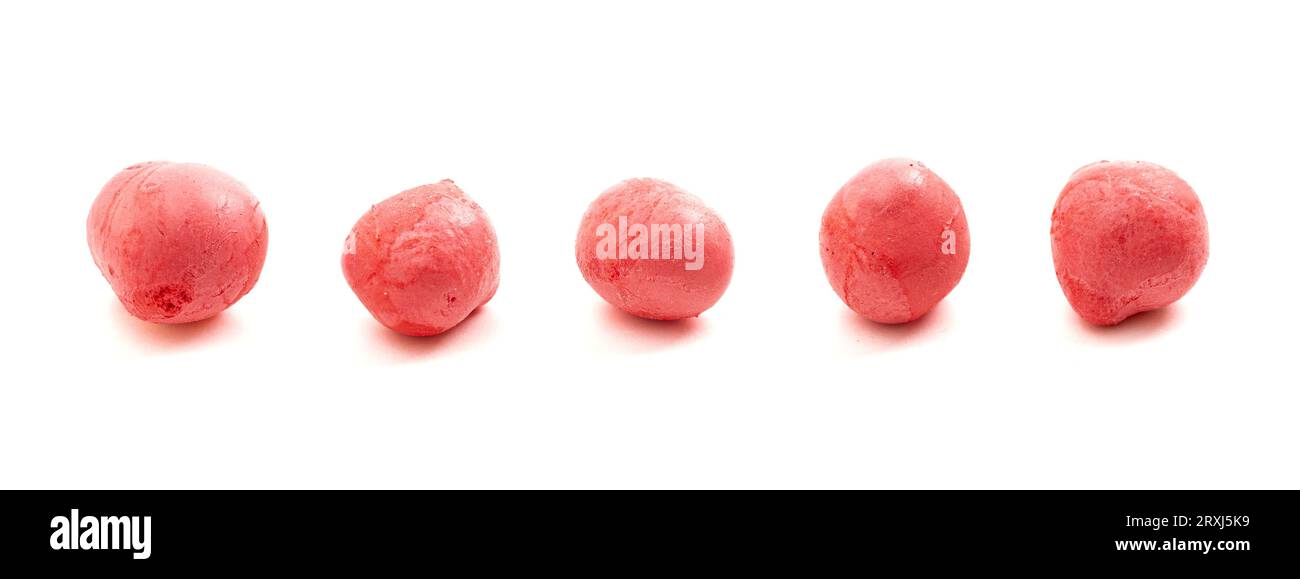Red Freeze Dried Saltwater Taffy on a White Background Stock Photo - Alamy