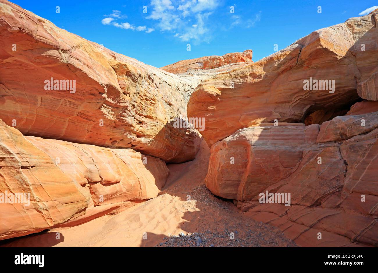 Trail between cliffs - Valley of Fire State Park, Nevada Stock Photo ...