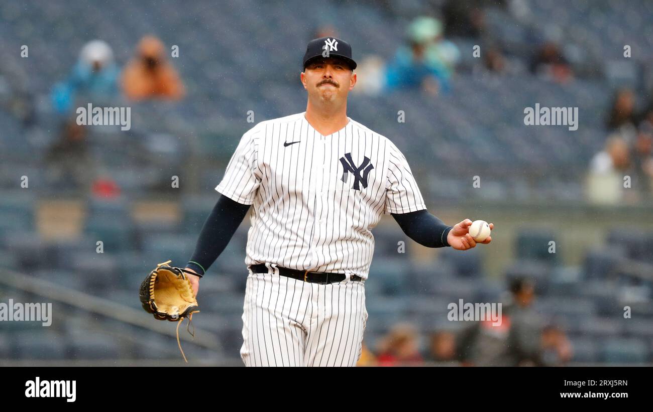 New York Yankees relief pitcher Nick Ramirez reacts before leaving the ...