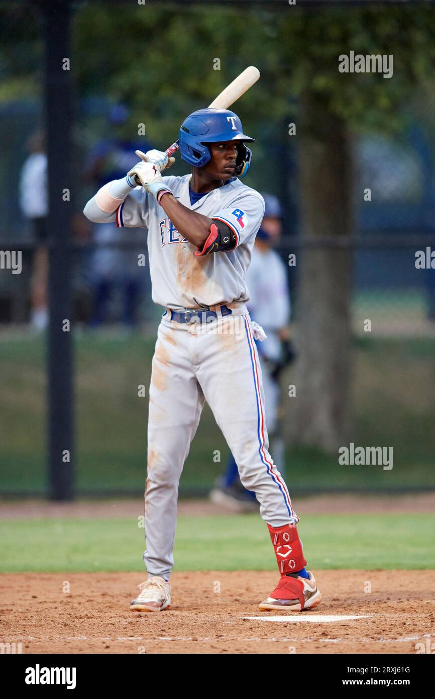 Sebastian Walcott (41) of the ACL Rangers at bat during an Arizona ...