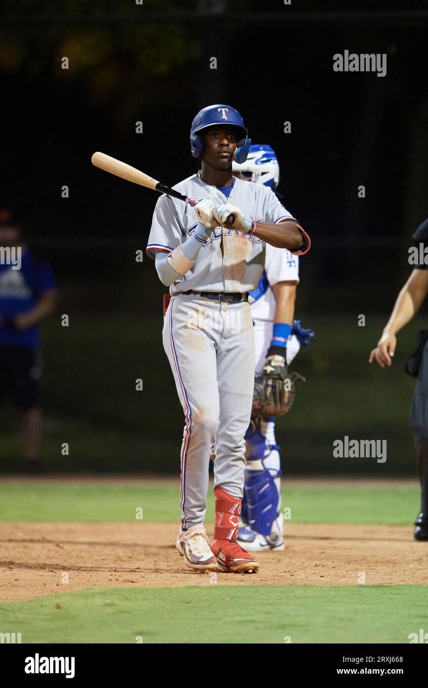 Sebastian Walcott (41) of the ACL Rangers at bat during an Arizona ...