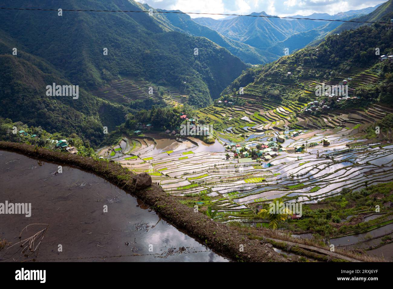 Villages and Batad rice terraces in Banaue, Ifugao, Philippines. Glass ...