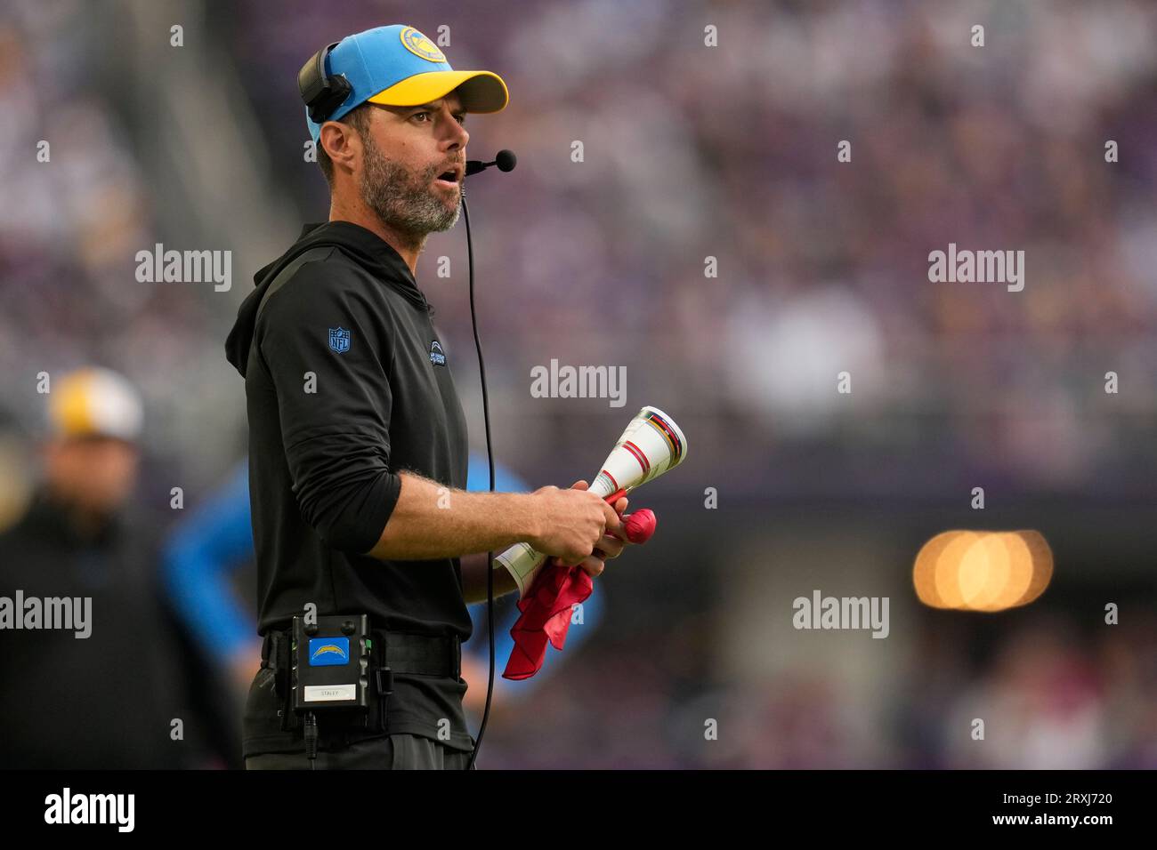 Los Angeles Chargers head coach Brandon Staley stands on the field ...