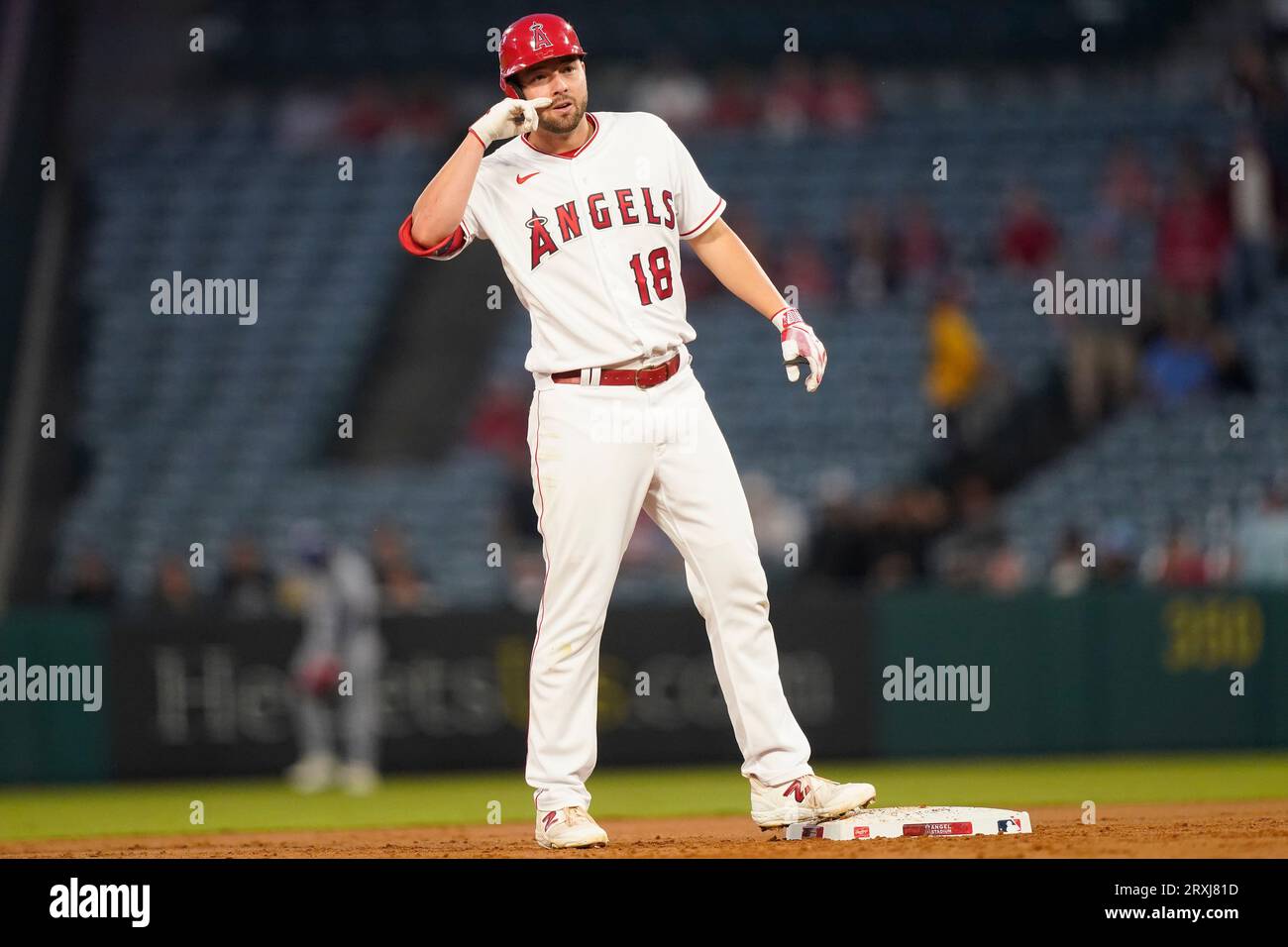 Los Angeles Angels' Nolan Schanuel celebrates after hitting a double ...