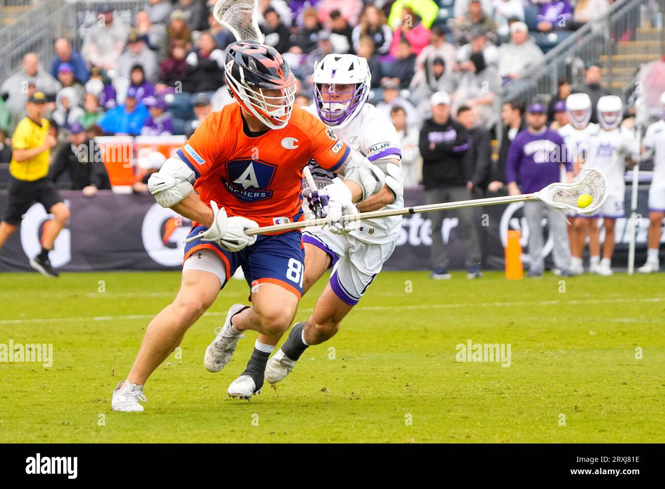 CHESTER, PA - SEPTEMBER 24: Archers Defense Graeme Hossack (81) carries ...