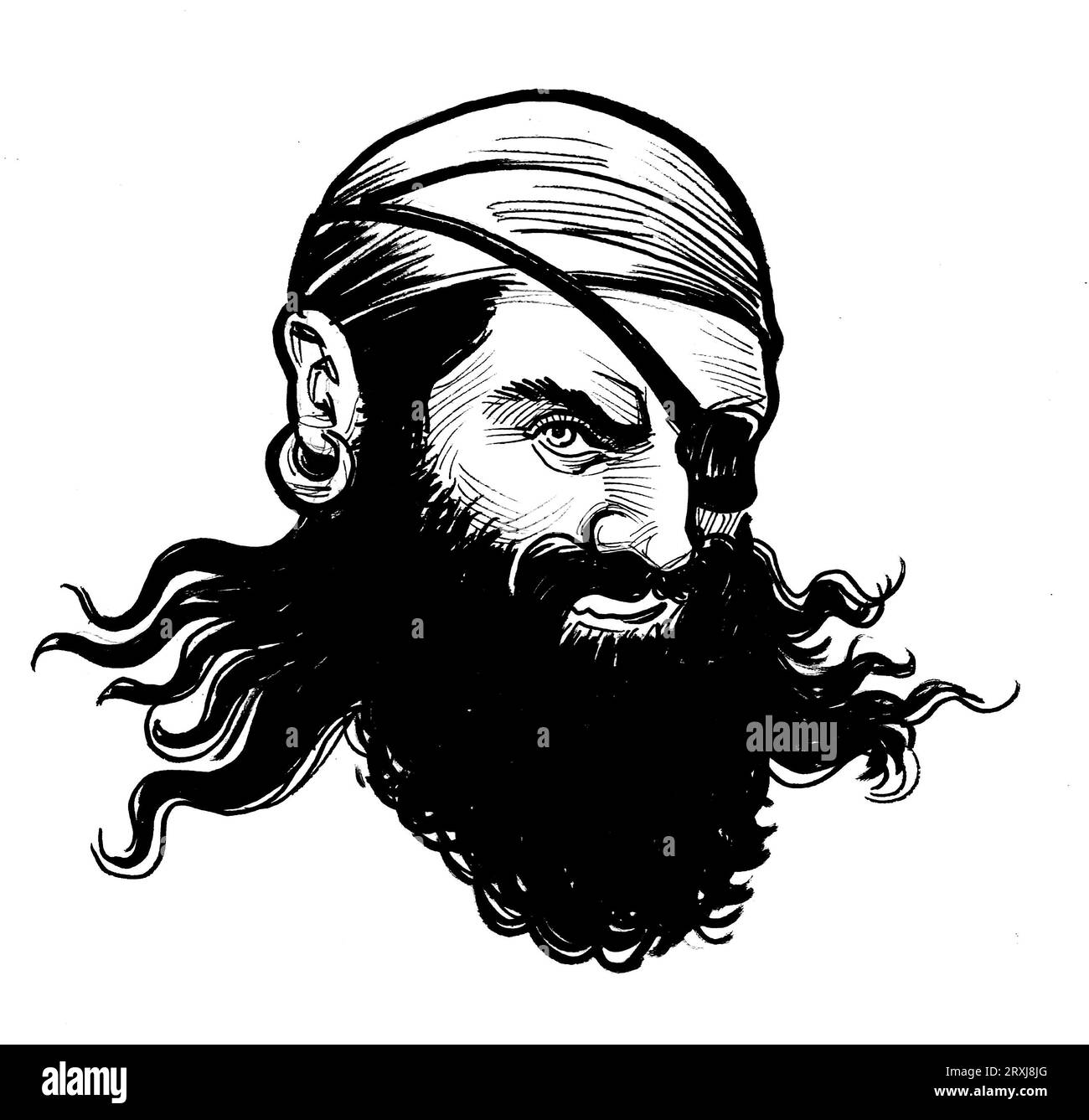 Pirate character with eye patch. Ink black and white drawing Stock ...