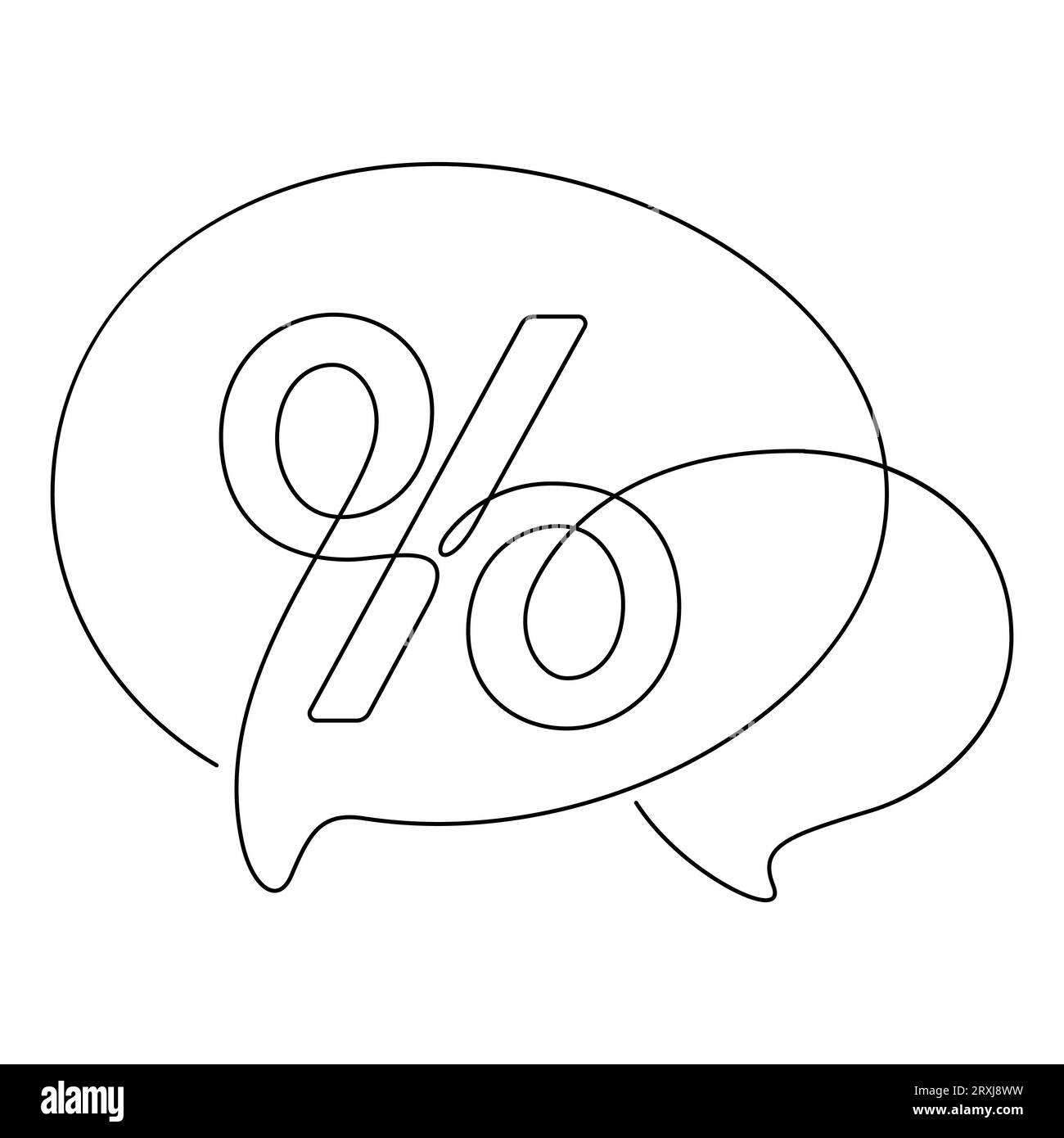 Discount Icon In One Line Drawing Percent Sign And Speech Bubble