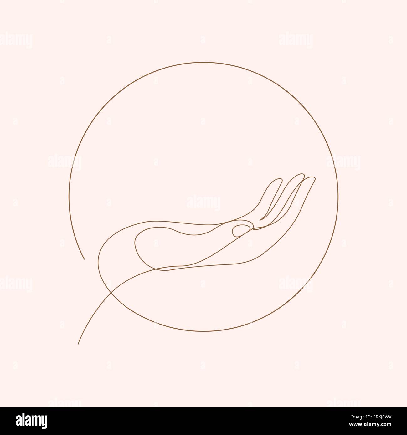 hand holding care concept in round shape thin line vector illustration ...