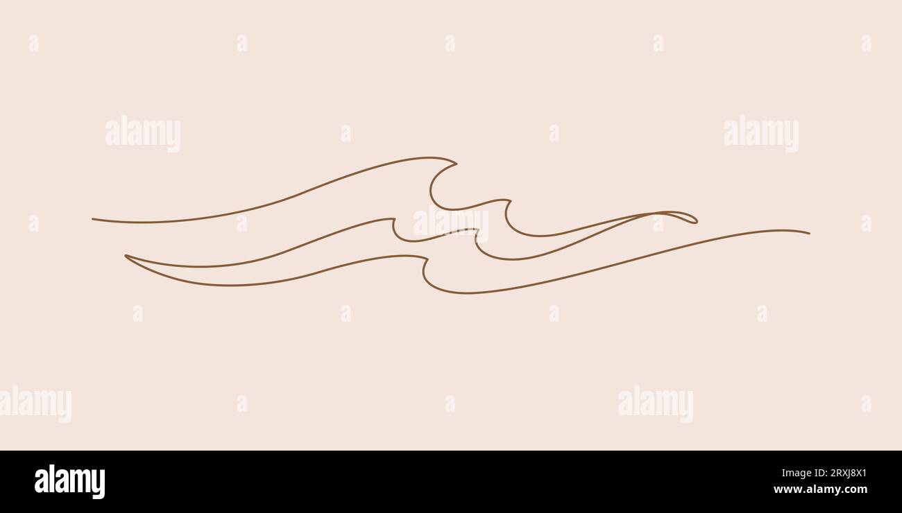 sea wave water one line minimalist style thin line illustration Stock ...