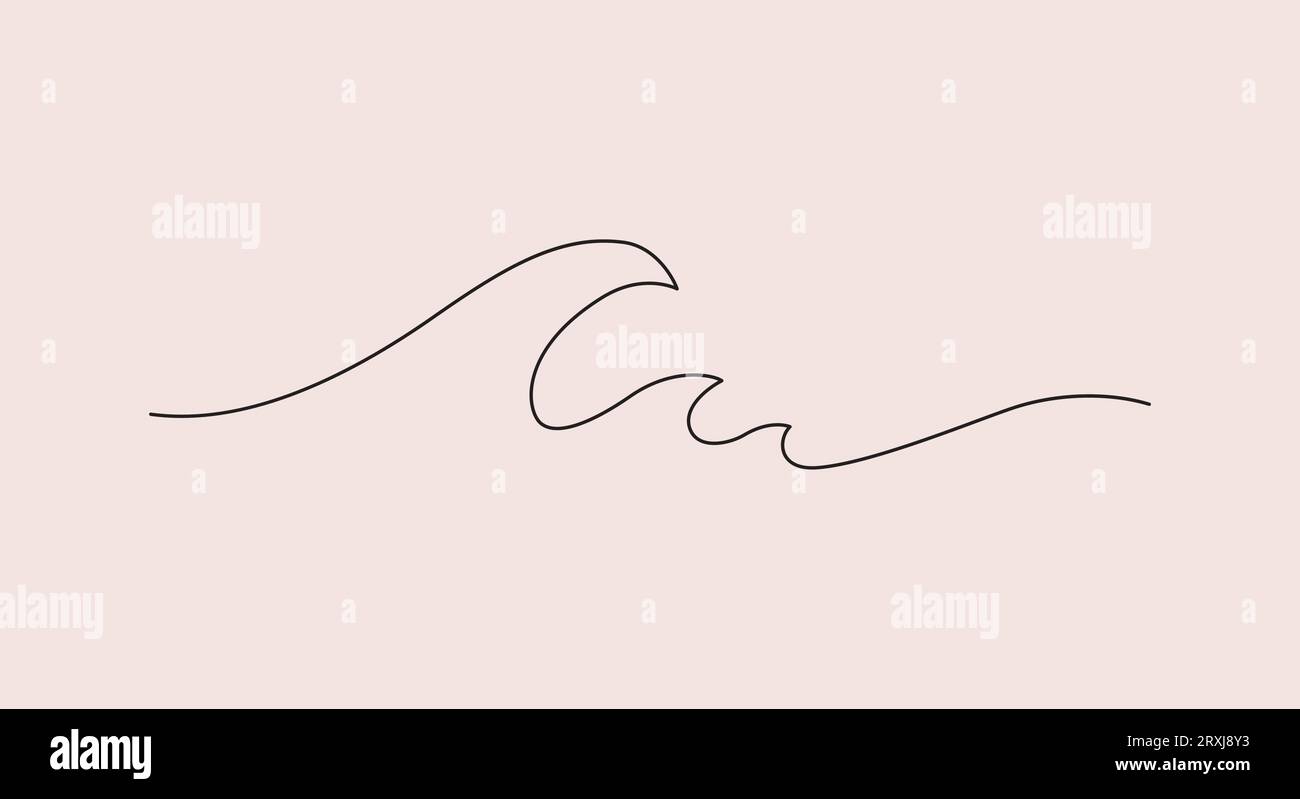 sea wave water one line minimalist style thin line illustration Stock ...