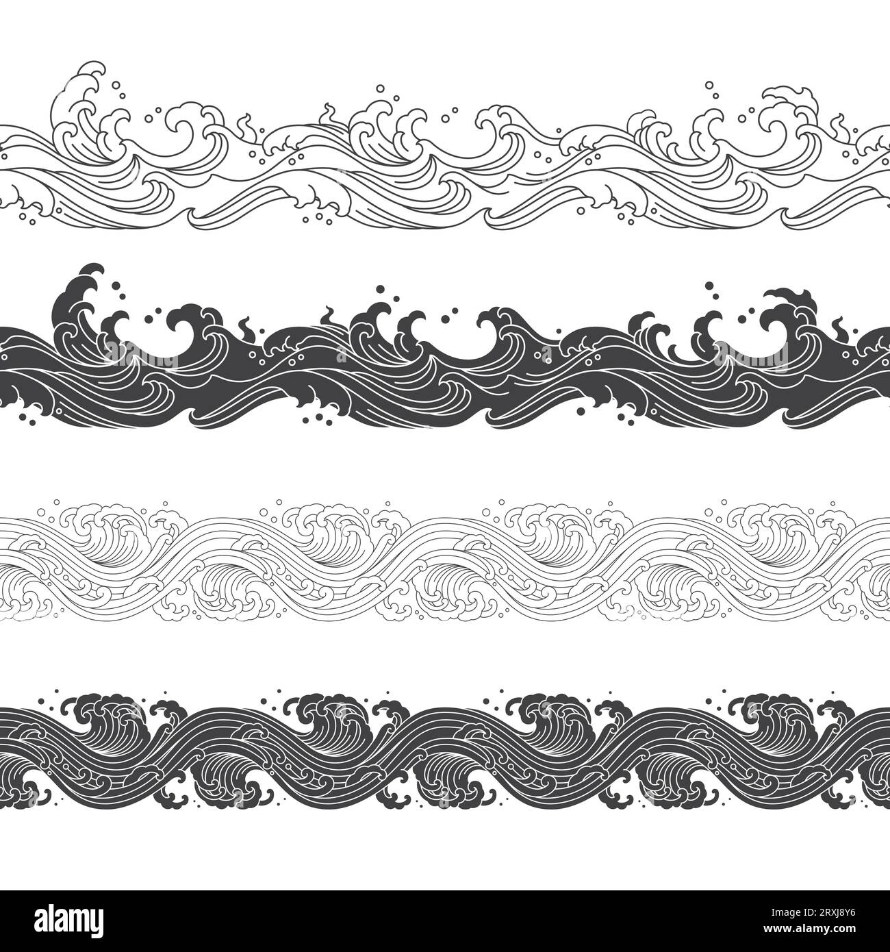 water wave ripple shape oriental outline and silhouette retro ornament ...