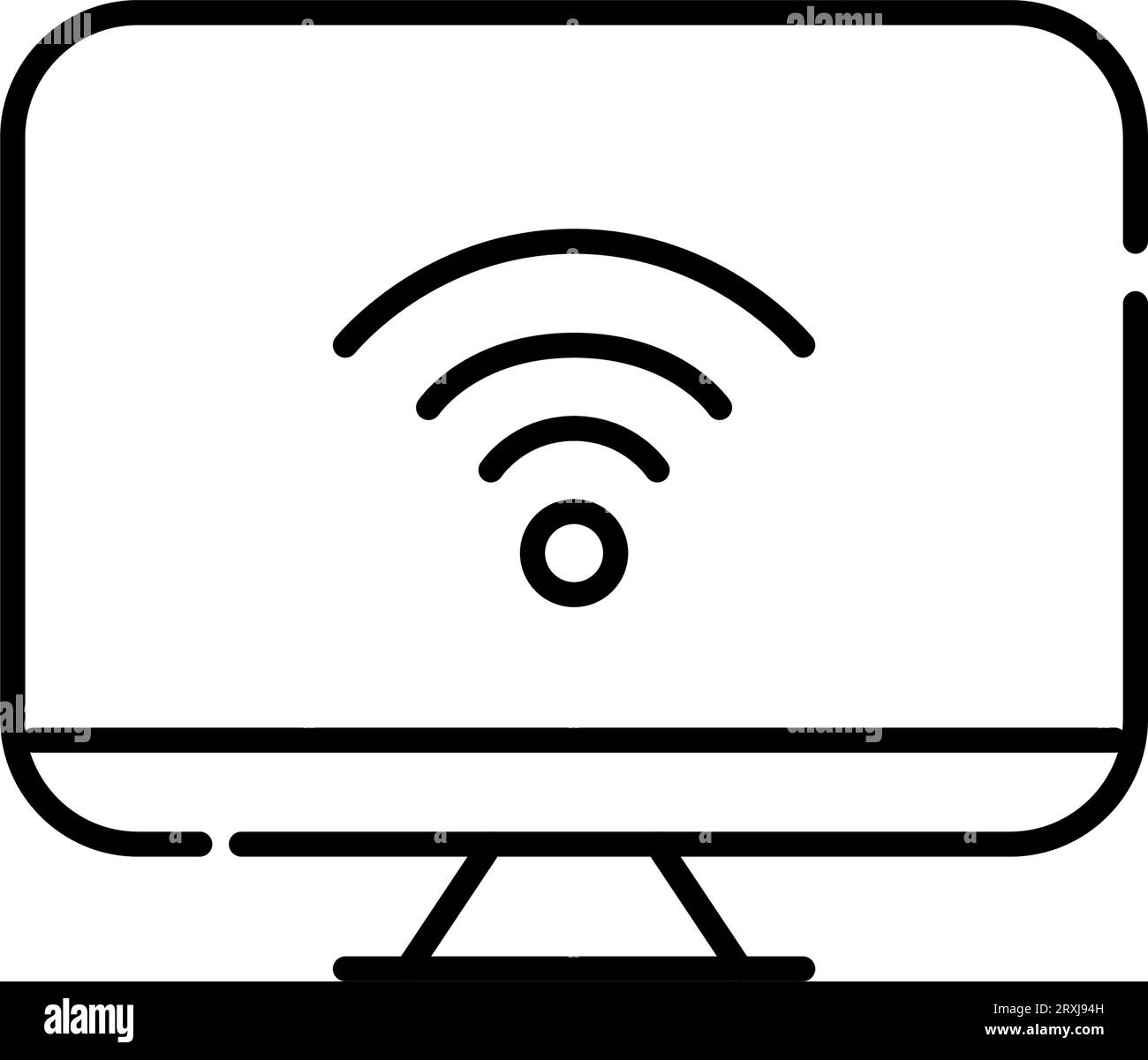 Desktop computer with wifi symbol on it. Pixel perfect, editable stroke ...