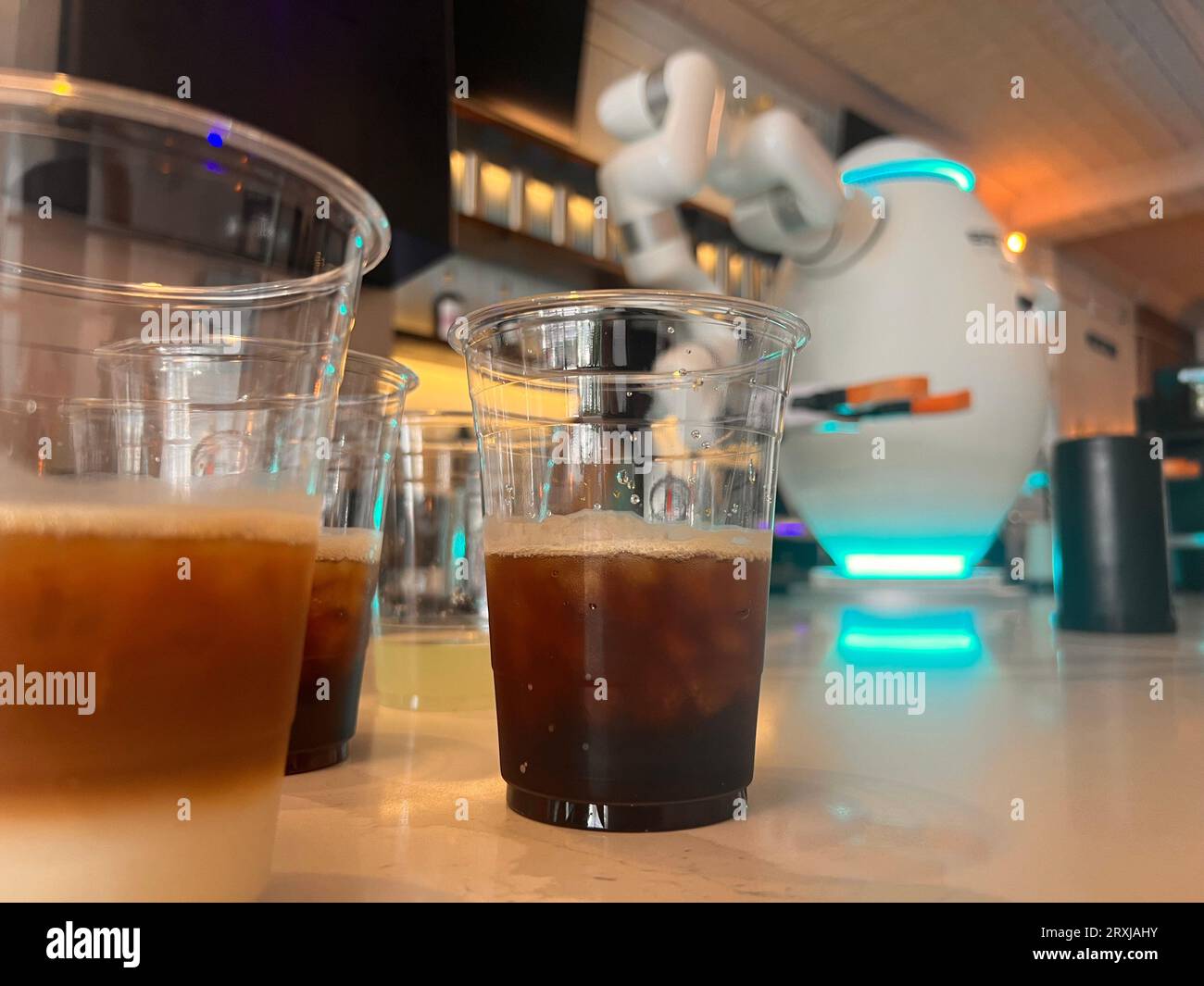 New York, USA. 18th Aug, 2023. Barista Adam, the first robotic coffee ...
