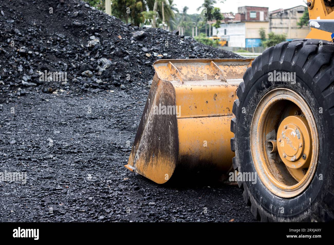 Construction of heavy equipment on the site on a coal dump, Excavator ...