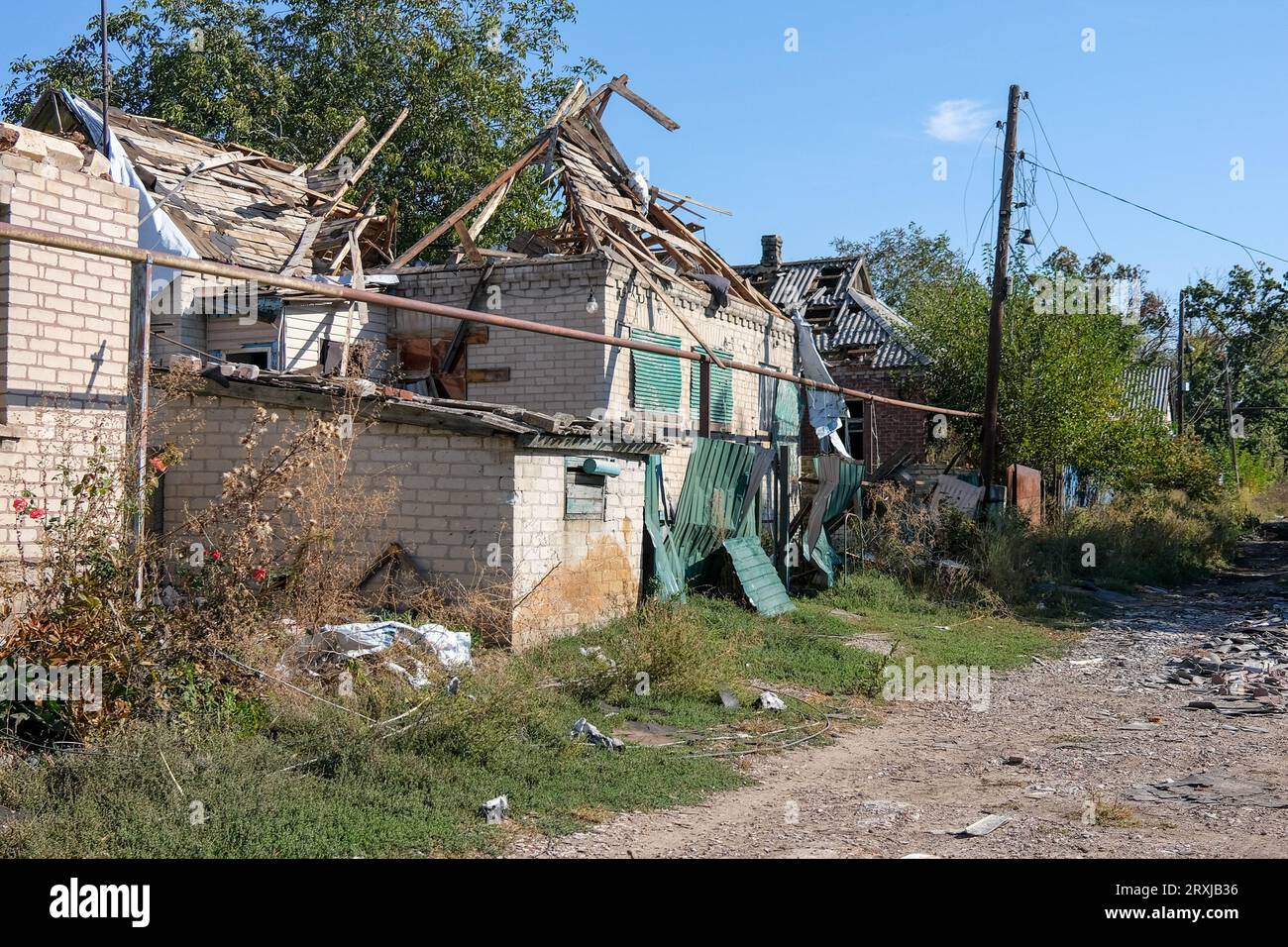 A damaged house is seen in Chasiv Yar, a few kilometers away from the ...