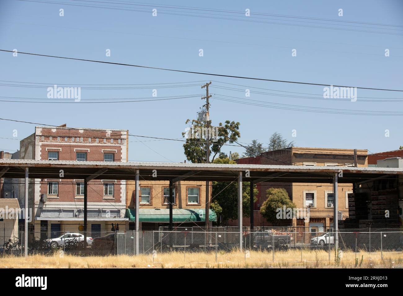 Lodi, California, USA - July 16, 2021: Sunlight shines on the historic ...