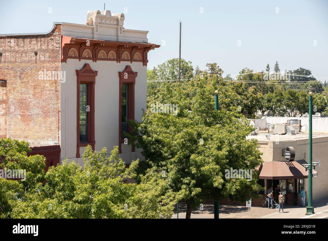 Lodi, California, USA - July 16, 2021: Sunlight shines on the historic ...