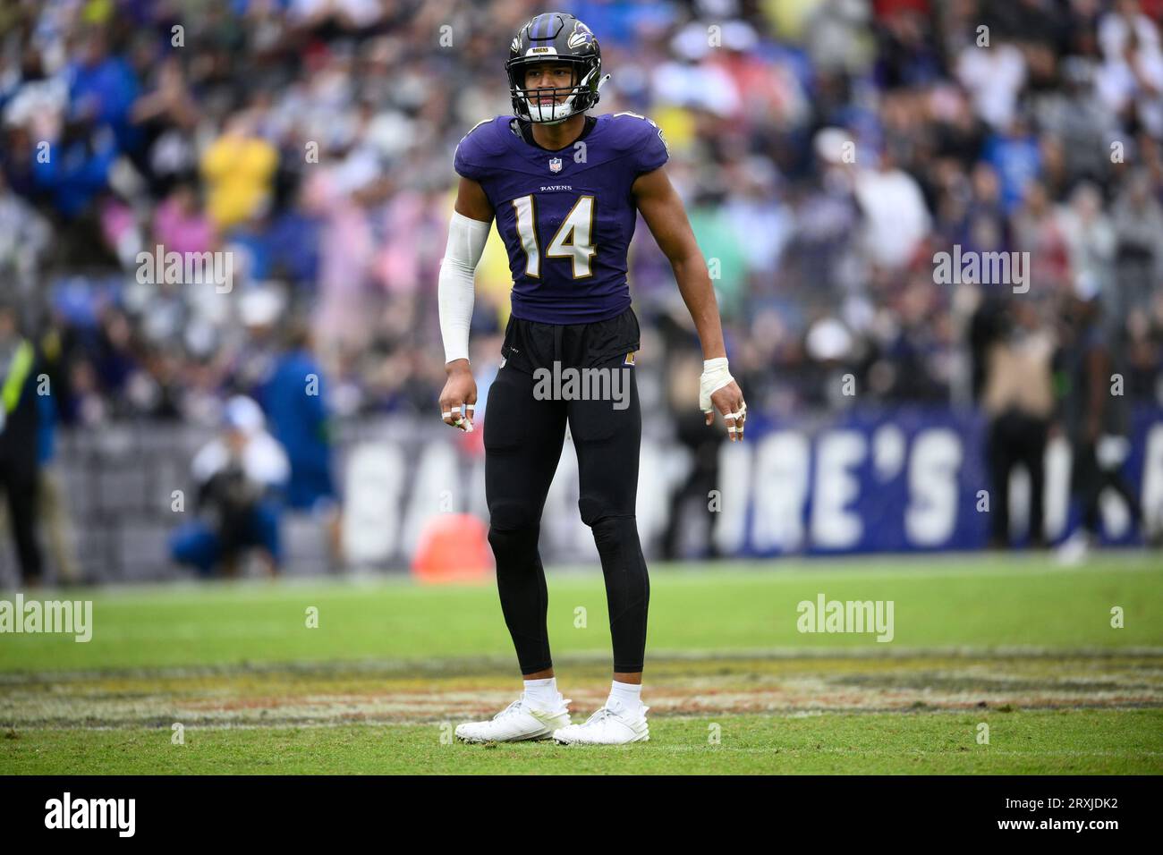 Baltimore Ravens safety Kyle Hamilton (14) in action during the second ...