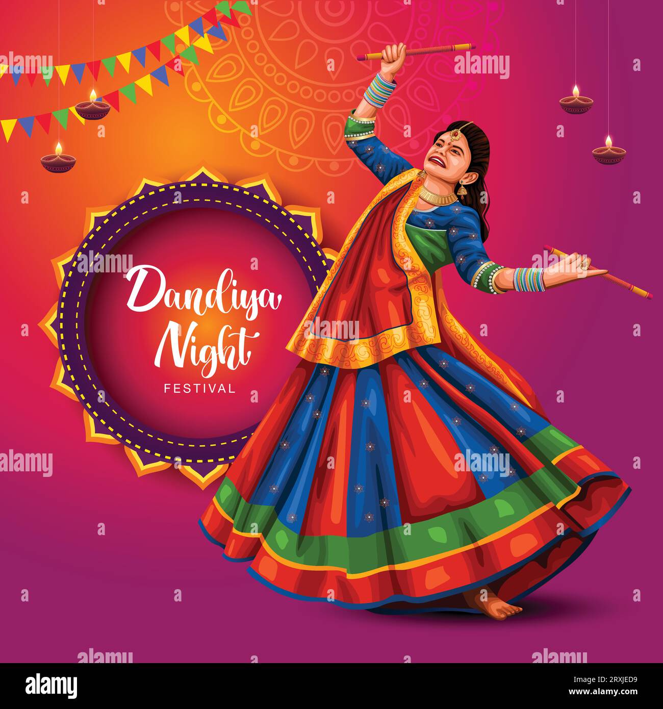 Garba Night poster for Navratri Dussehra festival of India. vector illustration of girls playing ...