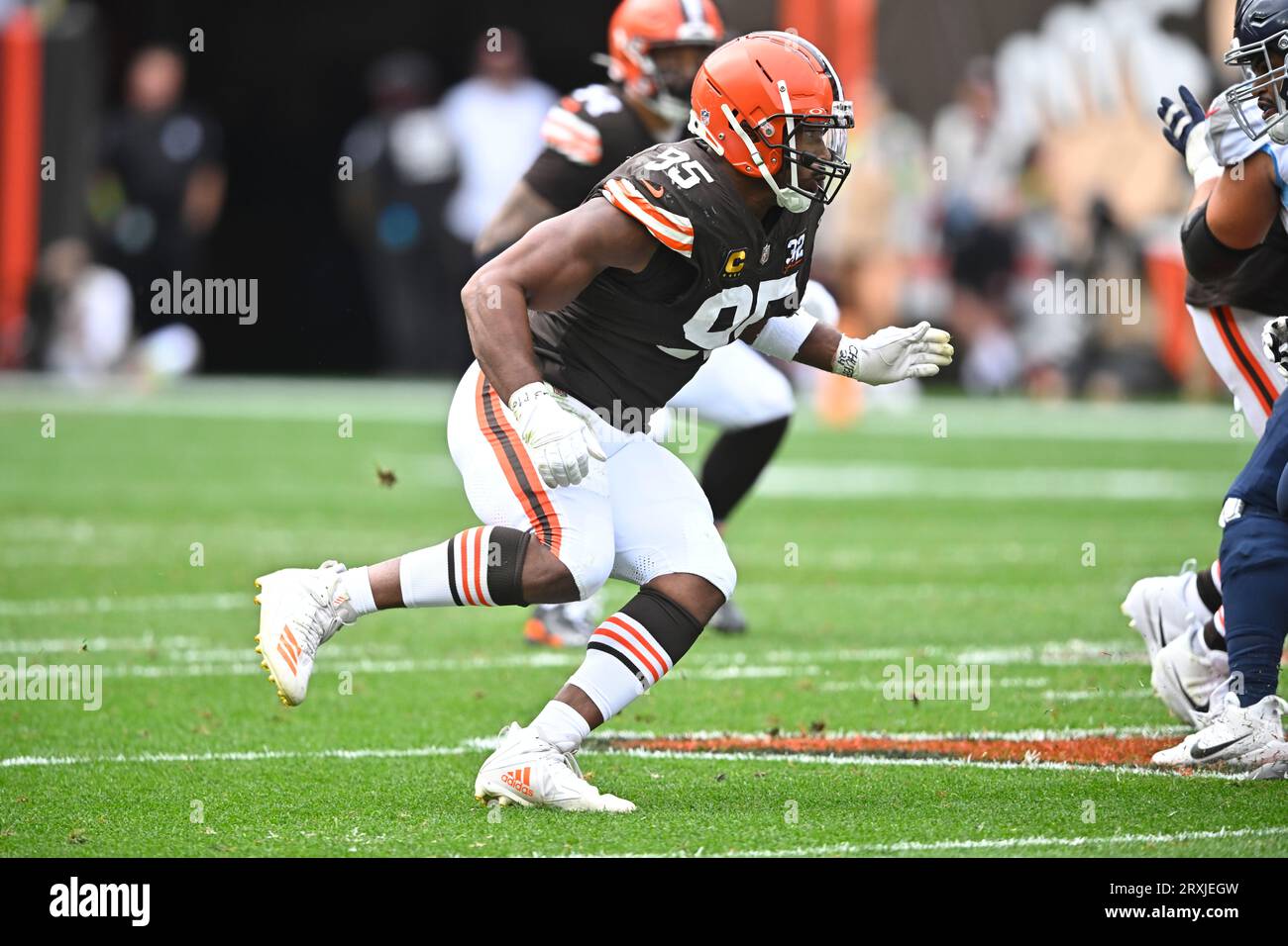 Cleveland Browns defensive end Myles Garrett rushes the passer during ...