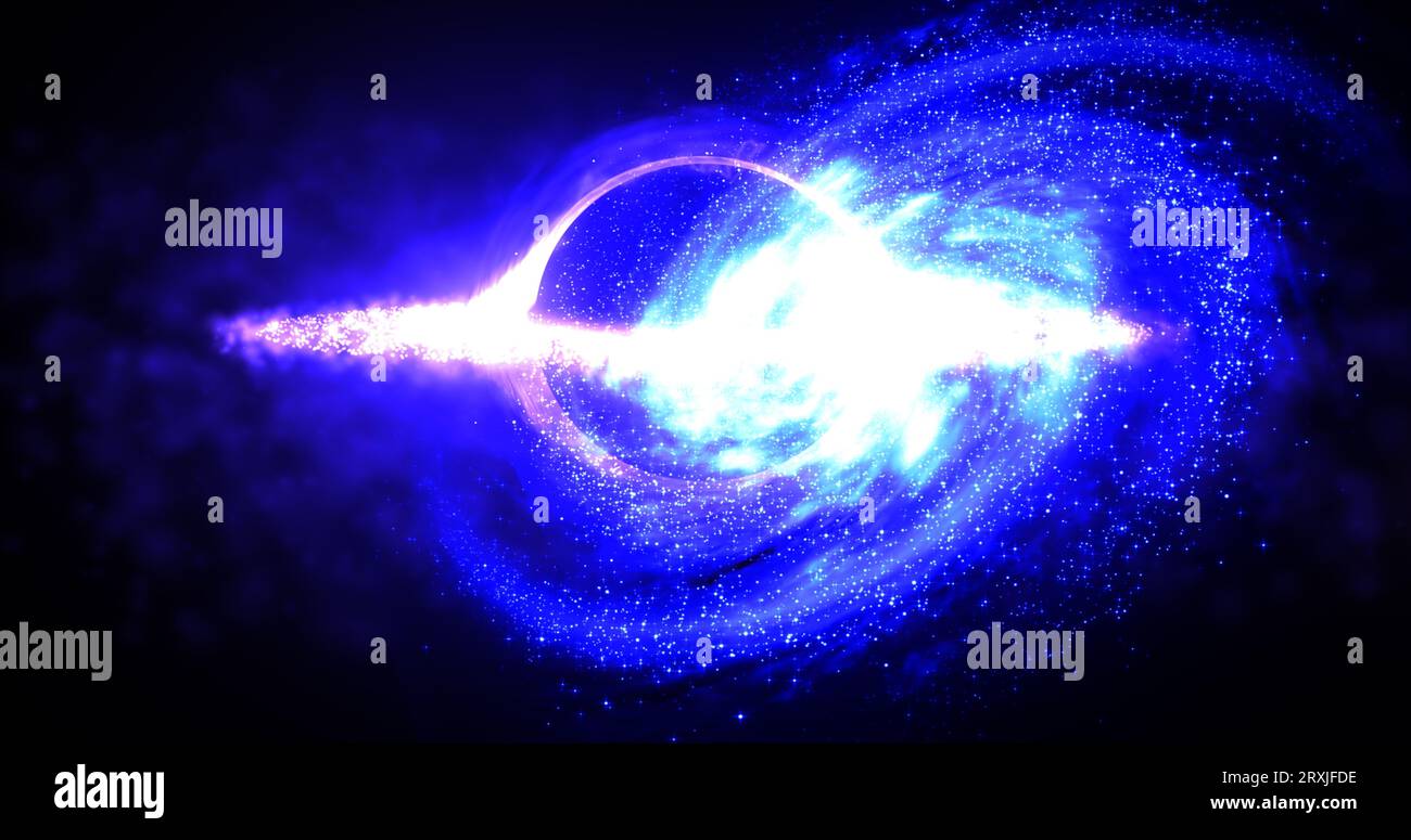 Bright black hole in open space with spinning energy particles, cosmic ...
