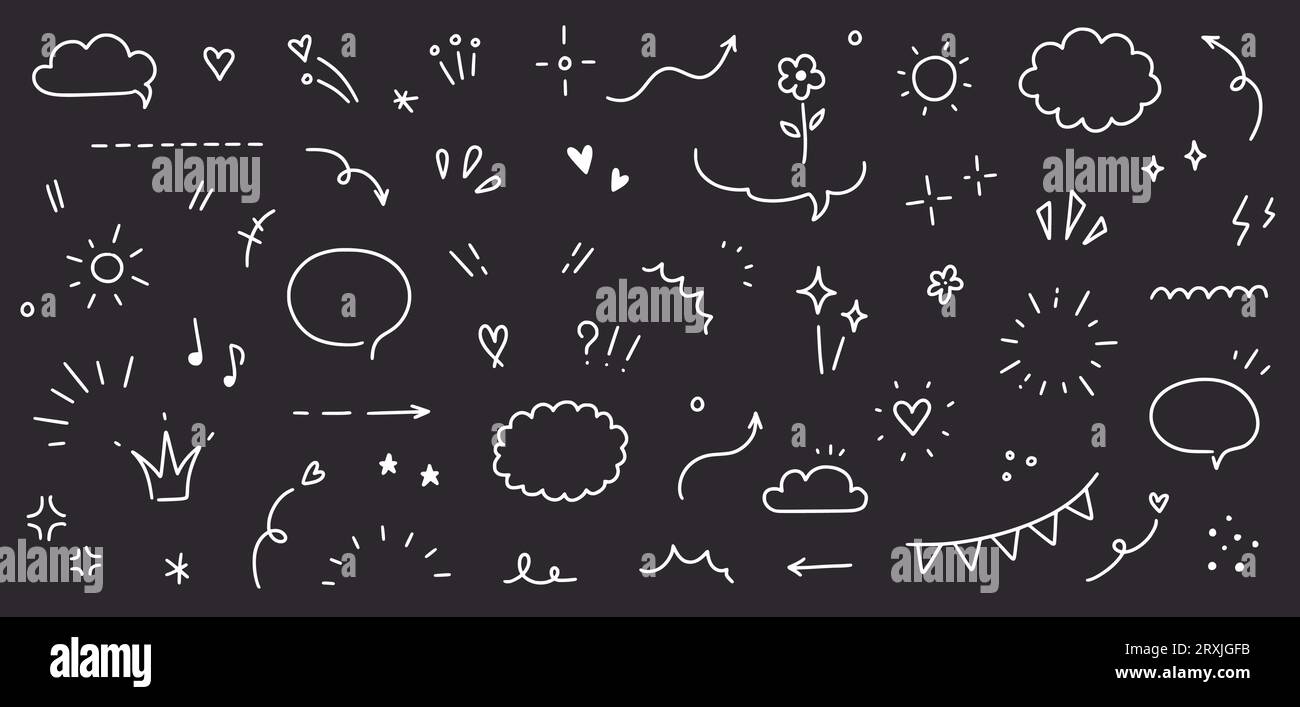 Cute line icon sketch element on chalkboard background. Hand drawn line ...