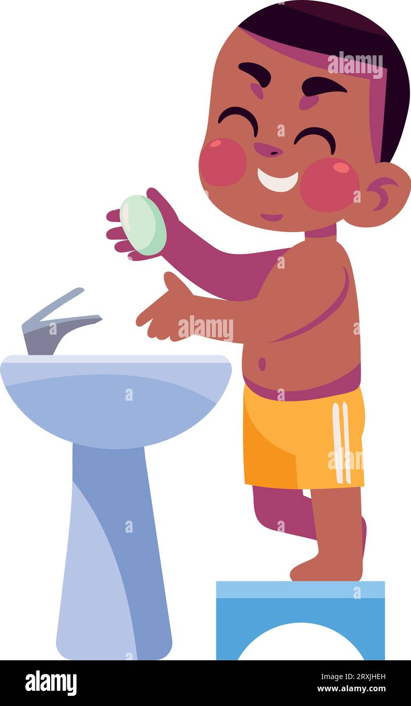 kid washing hands with soap Stock Vector Image & Art - Alamy