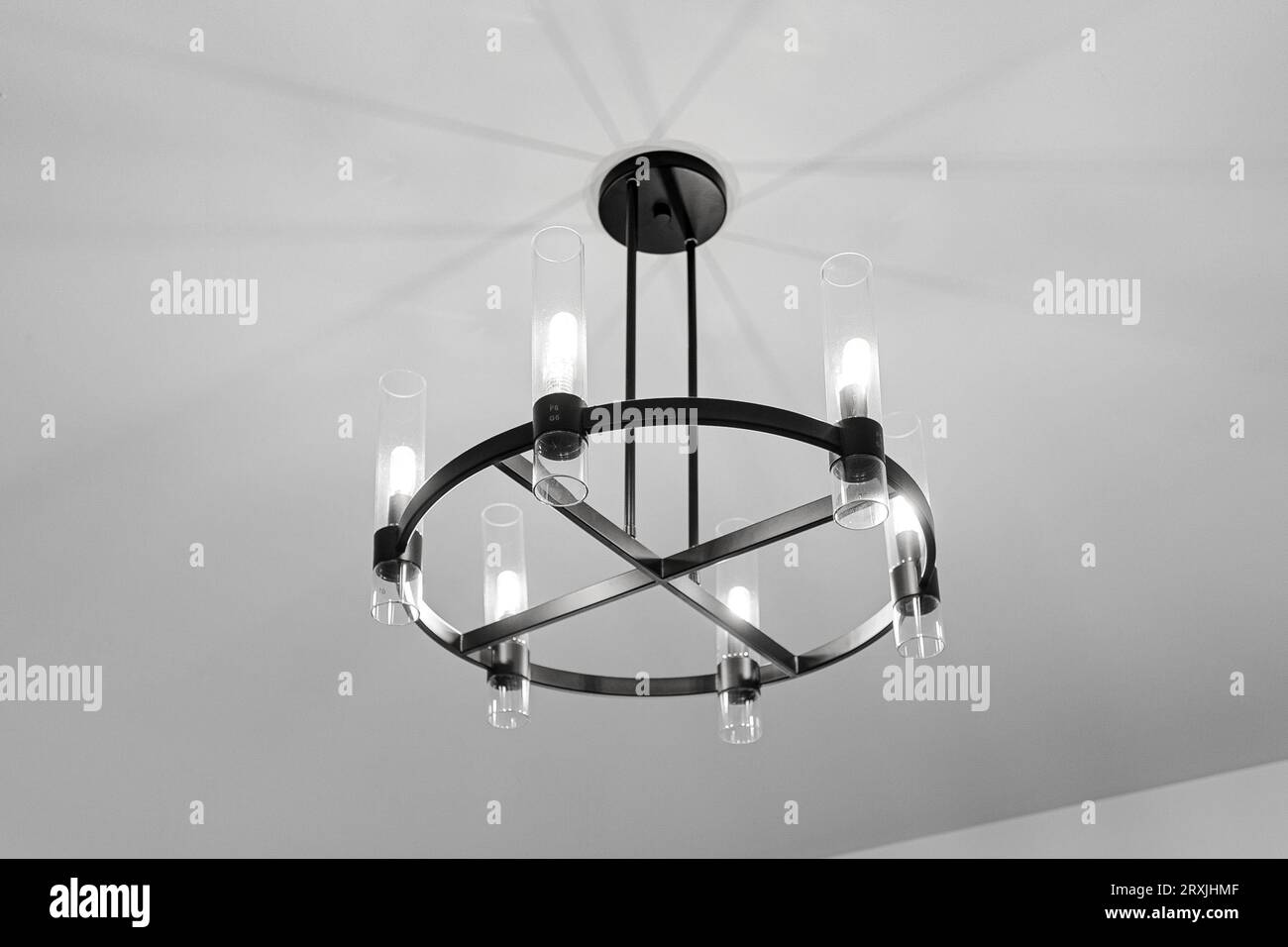 Sleek Round Metal Black Frame Light Fixture with Six Light Builts and ...