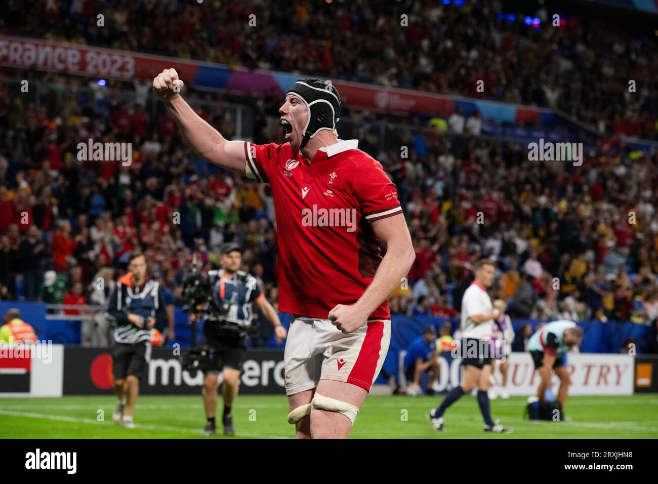 Adam Beard(WAL) celebrate at the end of the 2023 Rugby World Cup Pool C ...