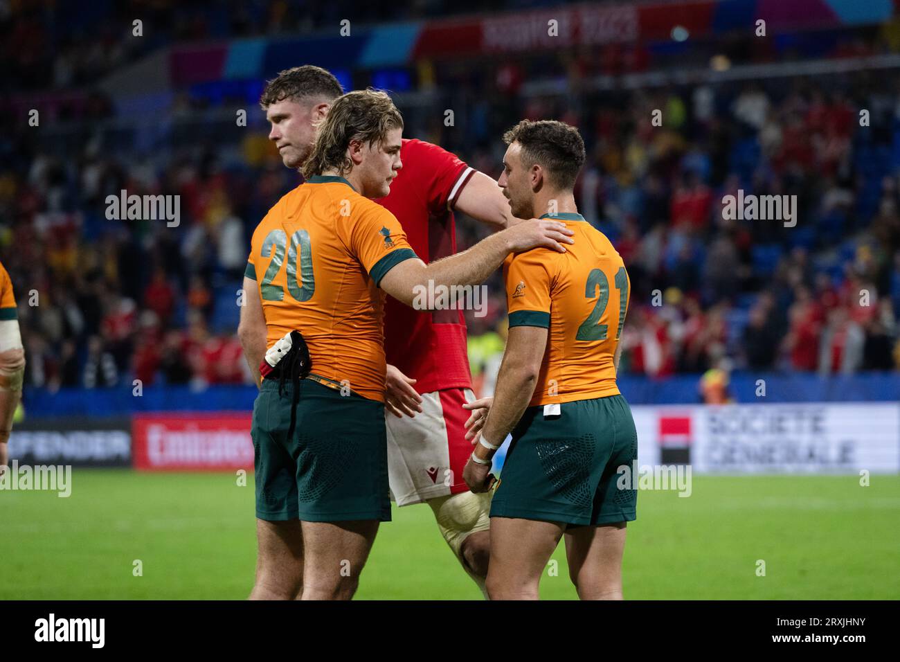 (L-R) Fraser McReight(AUS), Nic White (AUS) after the 2023 Rugby World ...