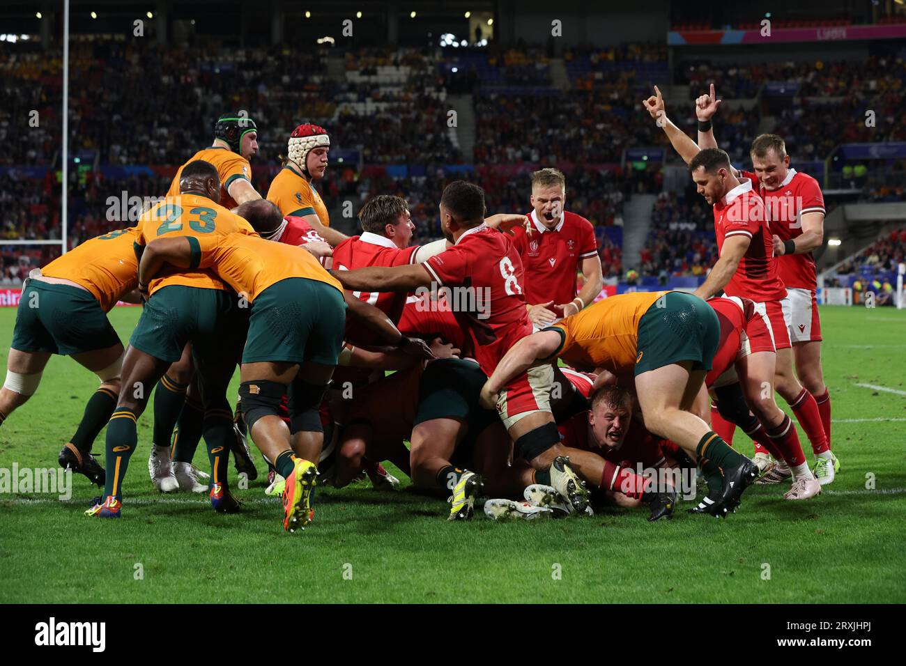Lyon, France, Sunday. 24th Sep, 2023. Wales' captain Jac Morgan scores ...