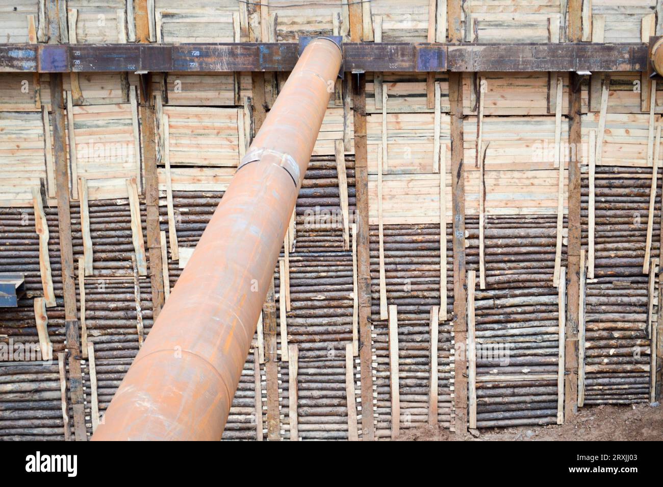 A large huge ditch pit tunnel with reinforcing structures from thick ...