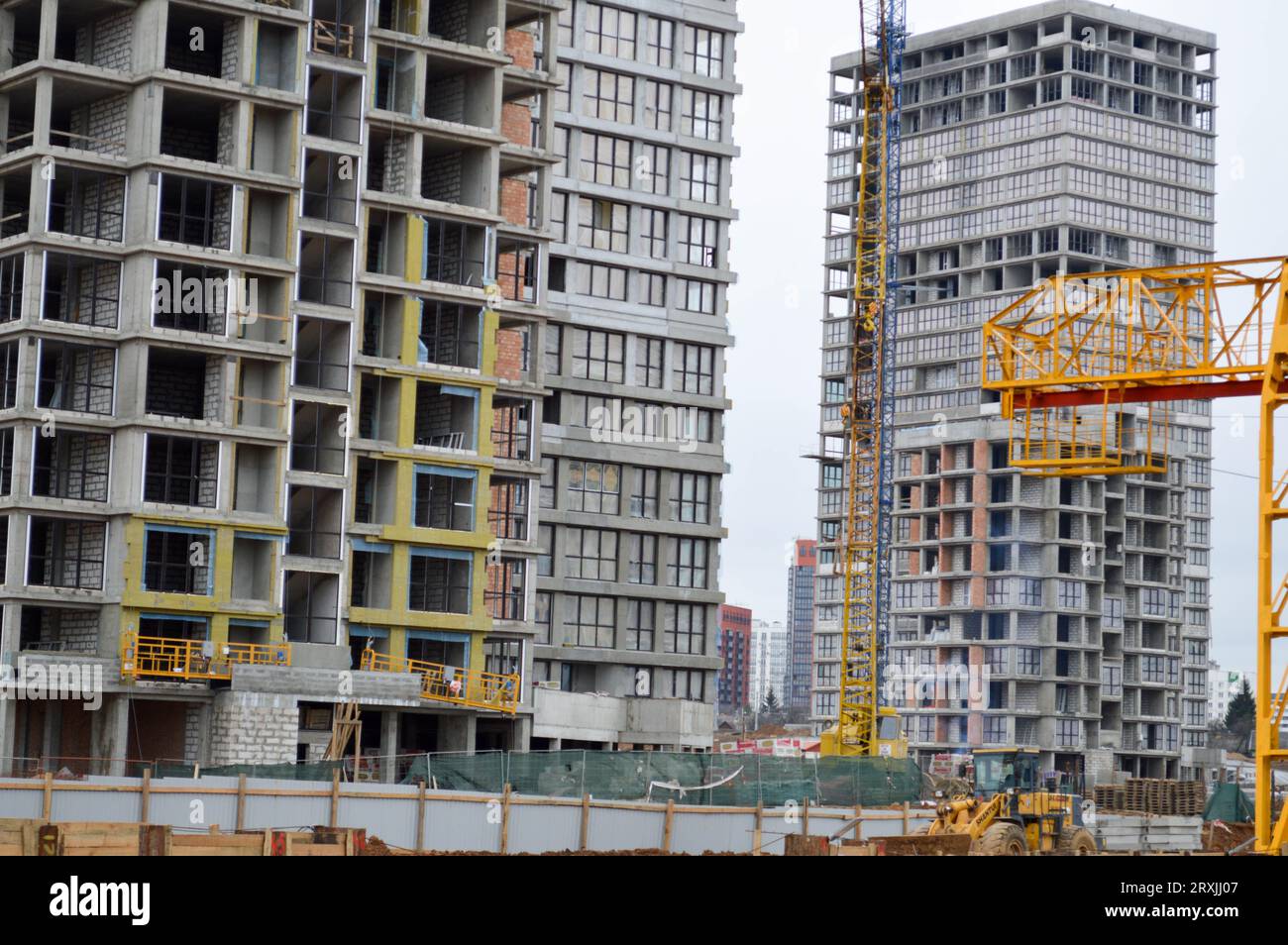 Large concrete cement modern under construction new modern monolithic ...