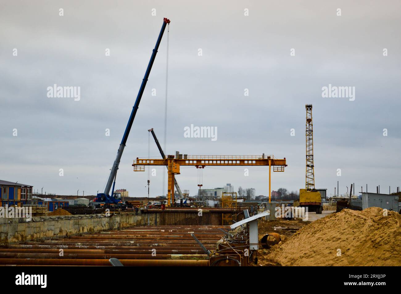 A large huge ditch pit tunnel with reinforcing structures from thick ...
