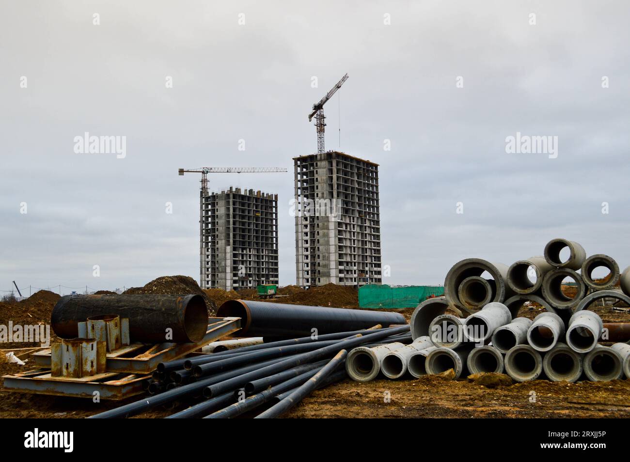 Construction of large modern monolithic frame houses, buildings using ...