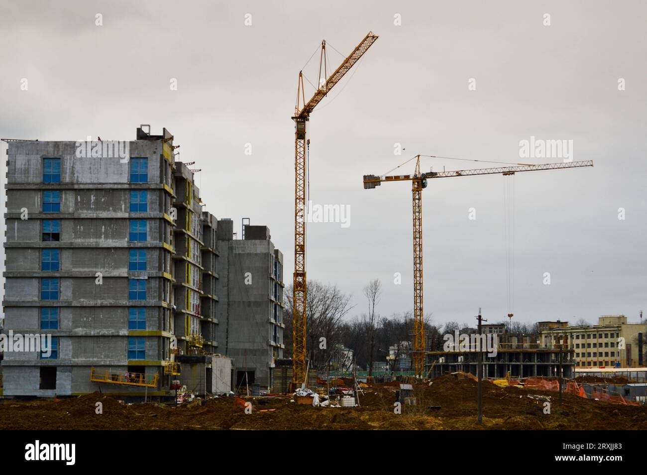 Construction of large modern monolithic frame houses, buildings using ...