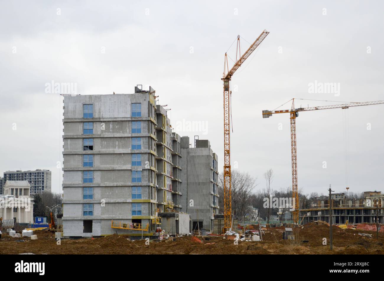 Construction of a new microdistrict with high houses, new buildings ...
