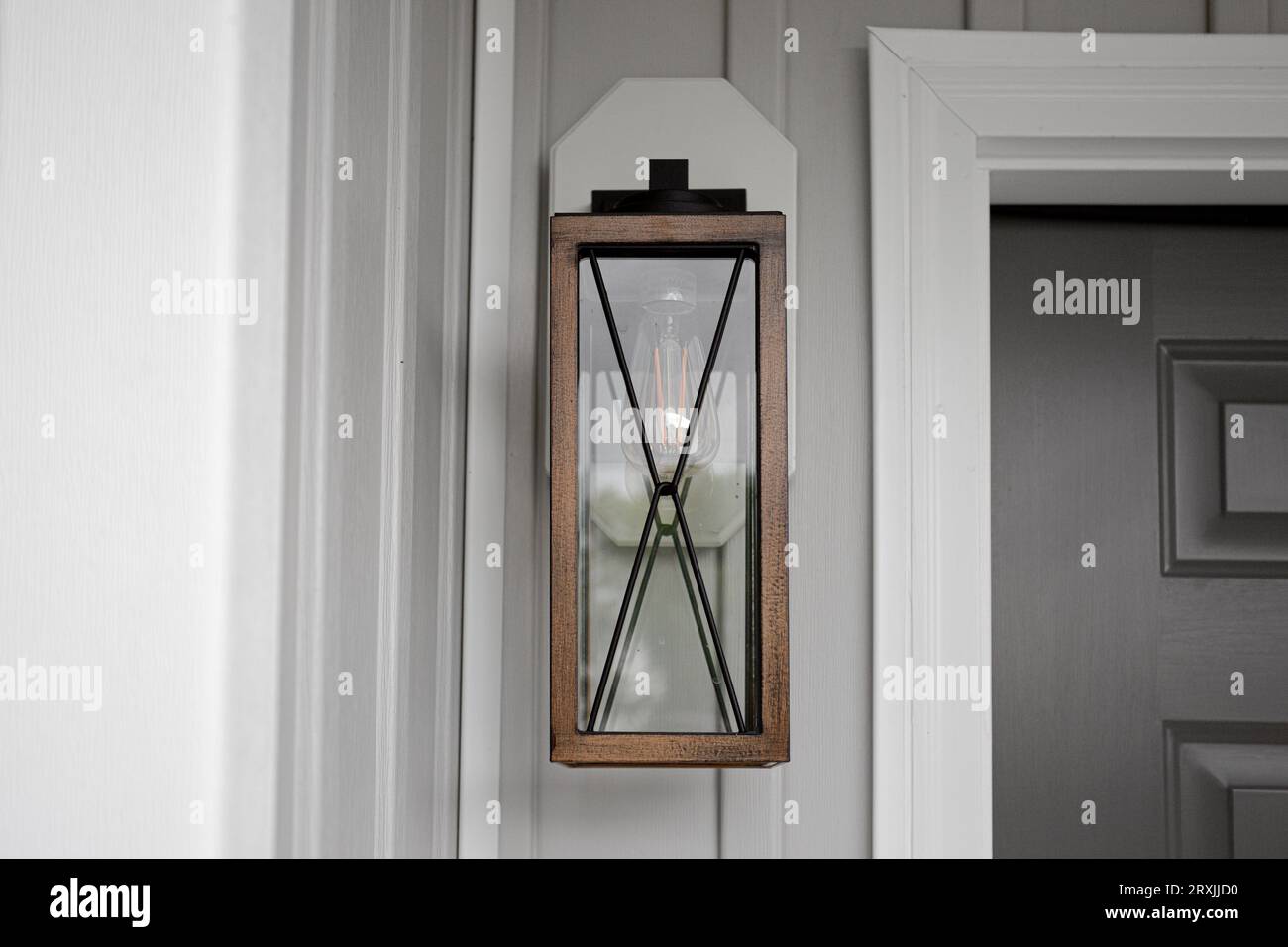 Southern Rustic Farmhouse Front Porch Light Sconce Next To Front Door ...