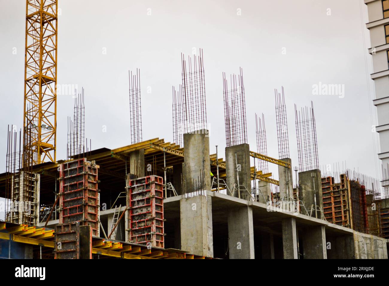 Large concrete cement modern under construction new modern monolithic ...