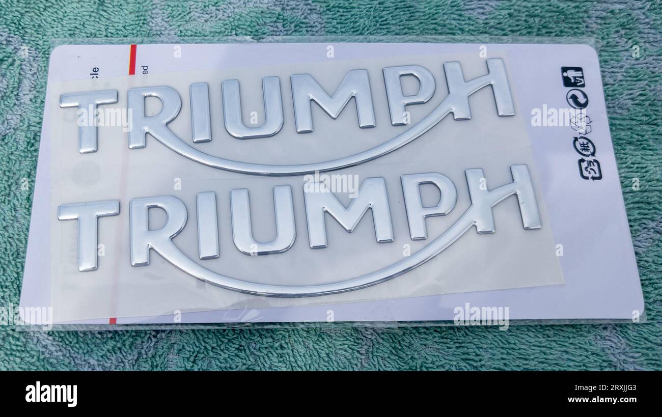 Bordeaux , France - 09 18 2023 : triumph stickers chrome silver for ...