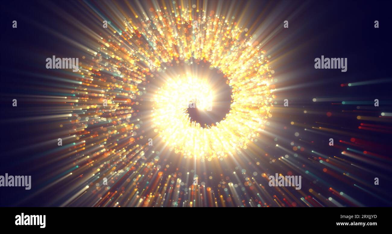 Abstract spiral tunnel of beautiful flying glowing magical particles ...