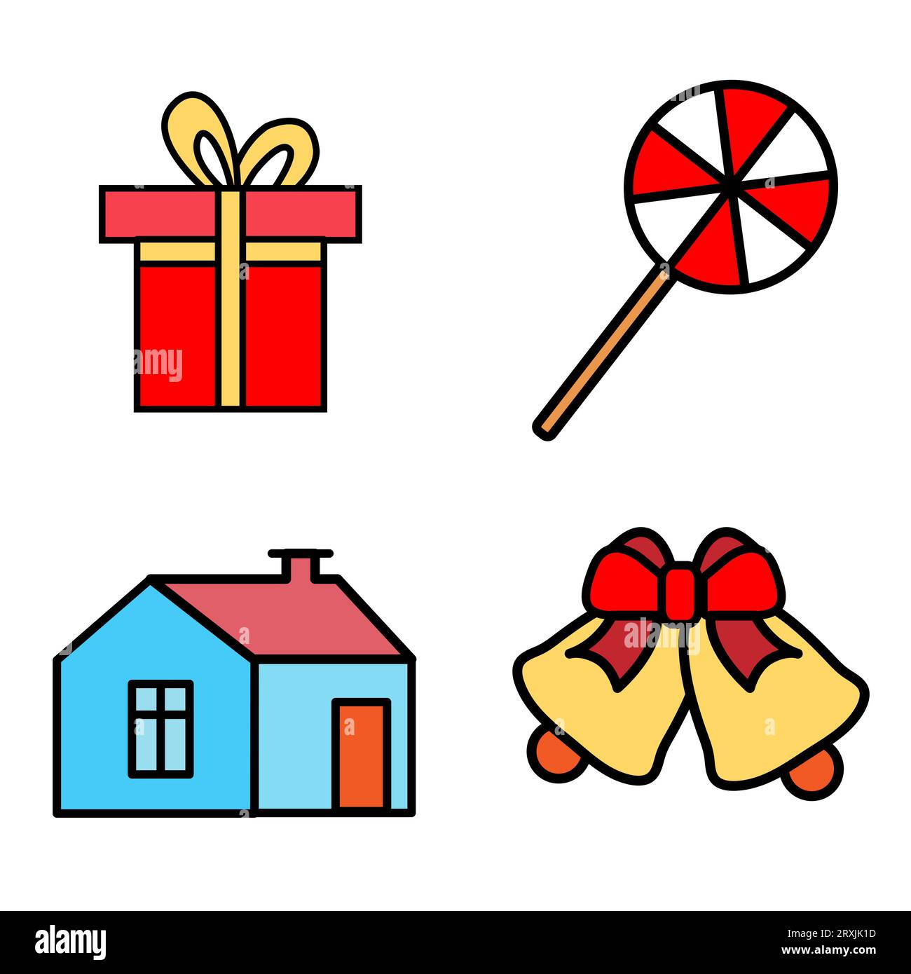 Christmas Color Icon Set. Winter Holiday Symbols Collection, Vector ...