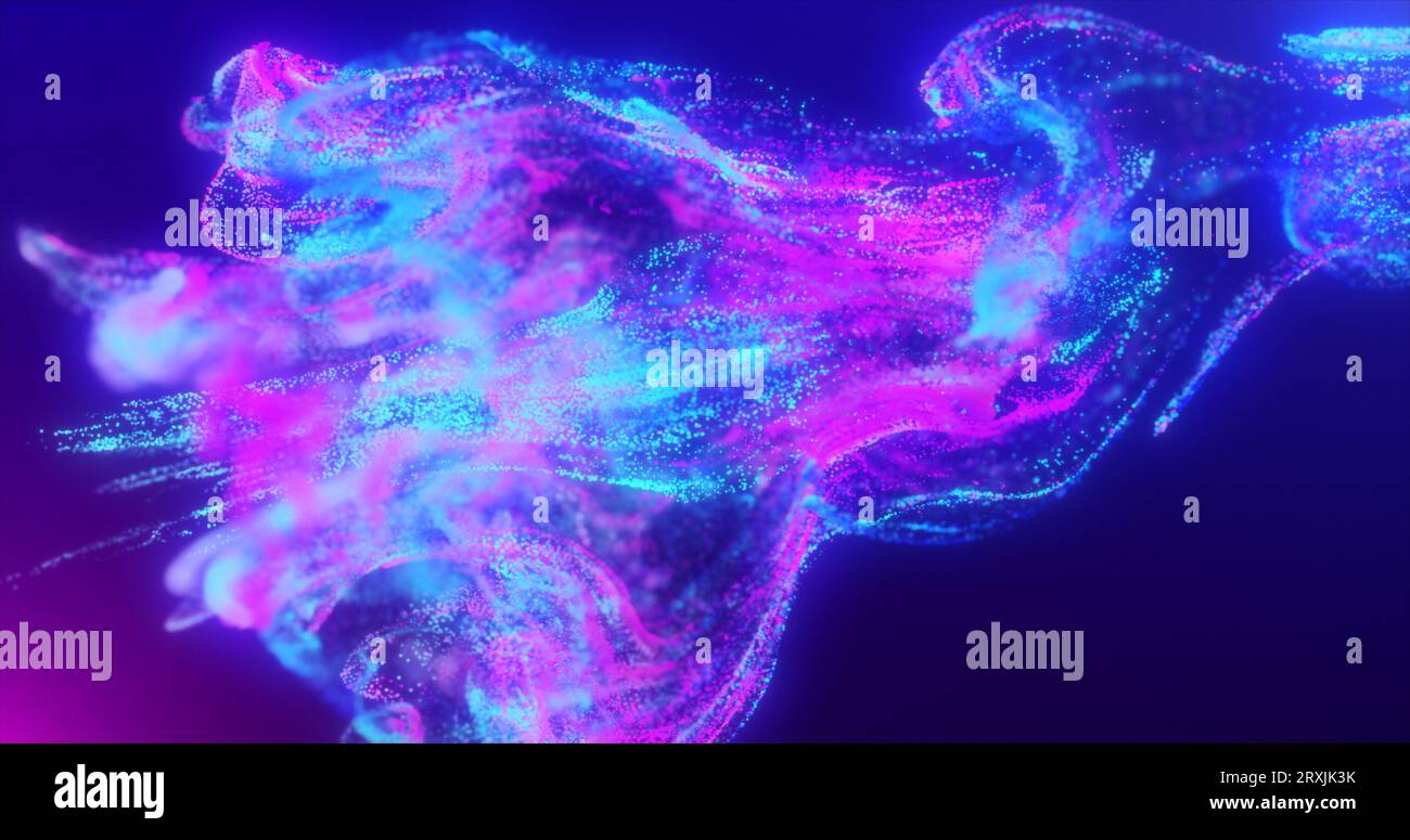 Abstract fluid explosion iridescent blue and purple glowing energy ...
