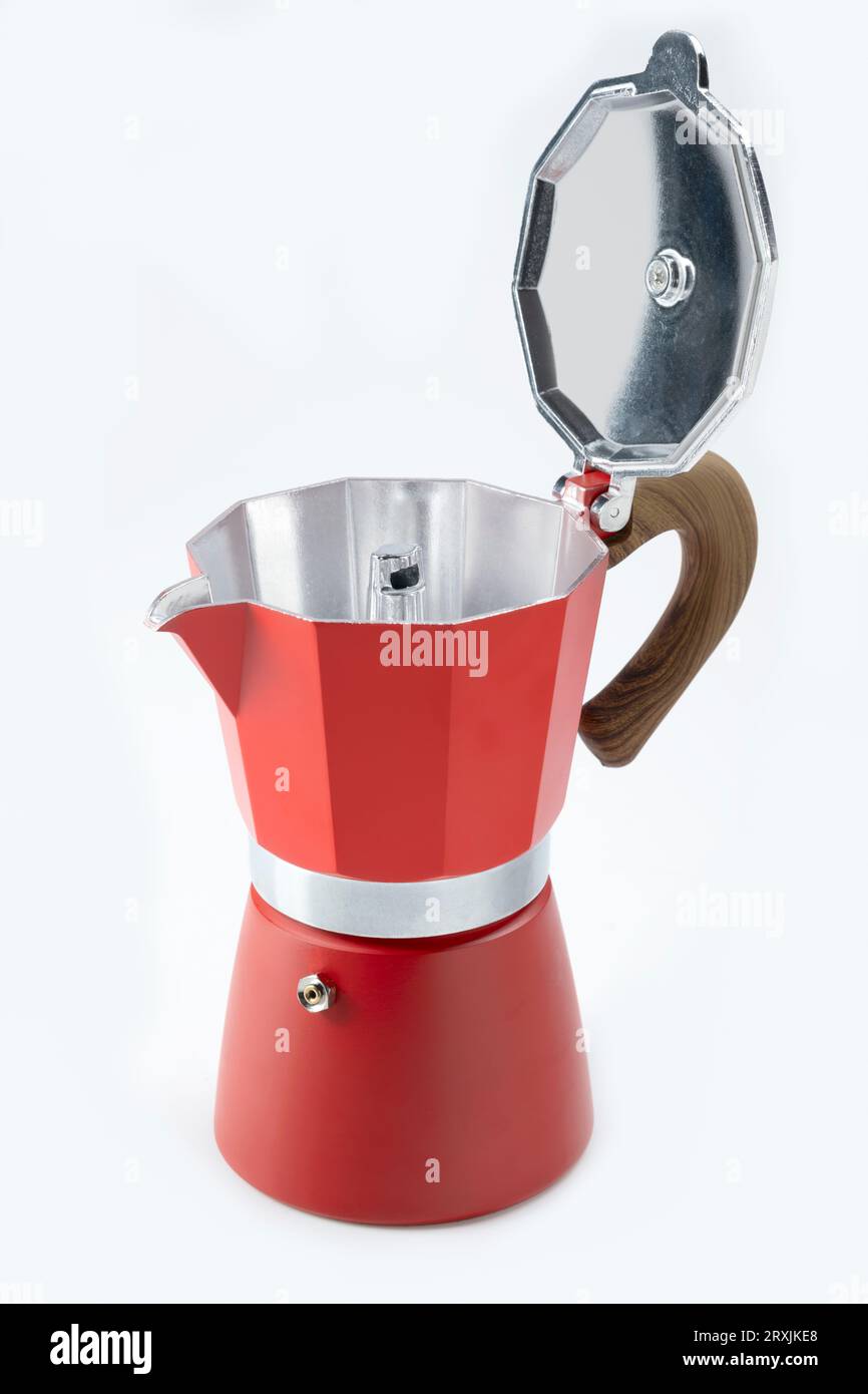 Moka pot coffee maker isolated over white background Stock Photo - Alamy