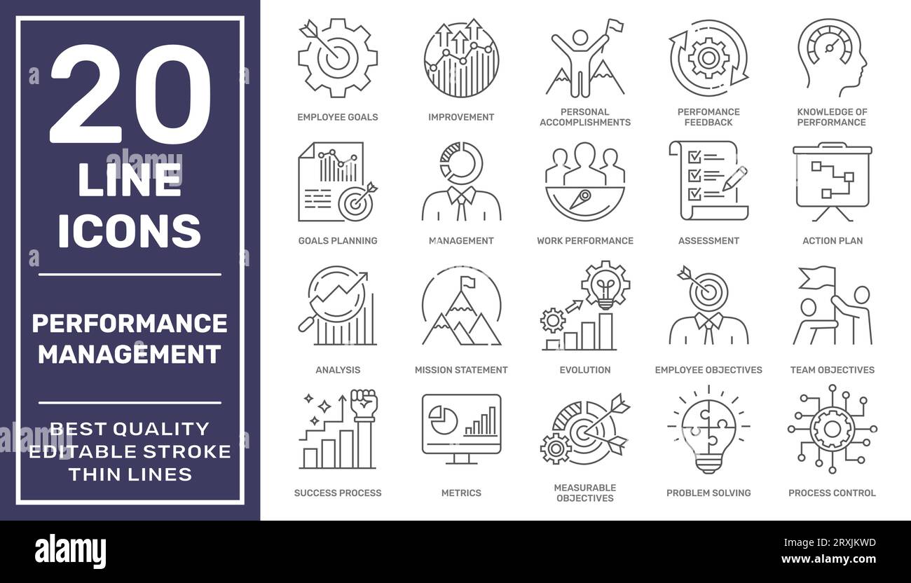 Set of Performance Management Related Vector Line Icons. Contains such Icons as Inspector ...